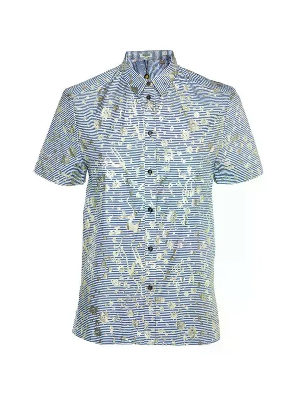 Kenzo Metallic Print Striped Shirt - Blue