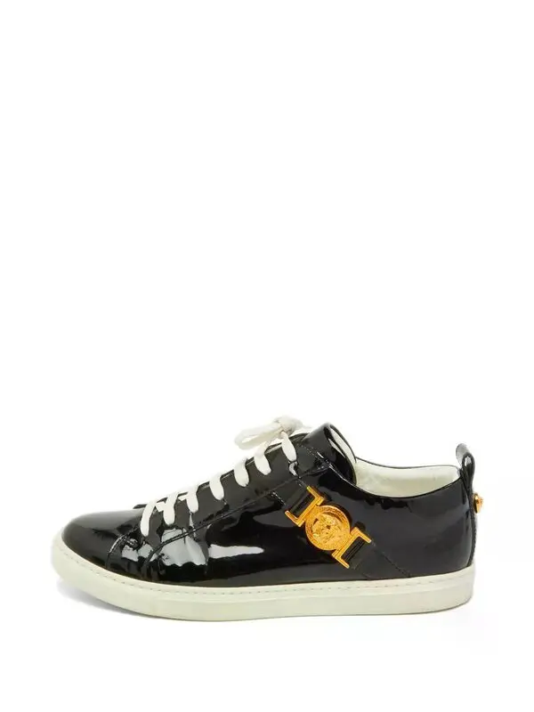Versace Medusa-head Patent Leather Low-top Sneakers - Black