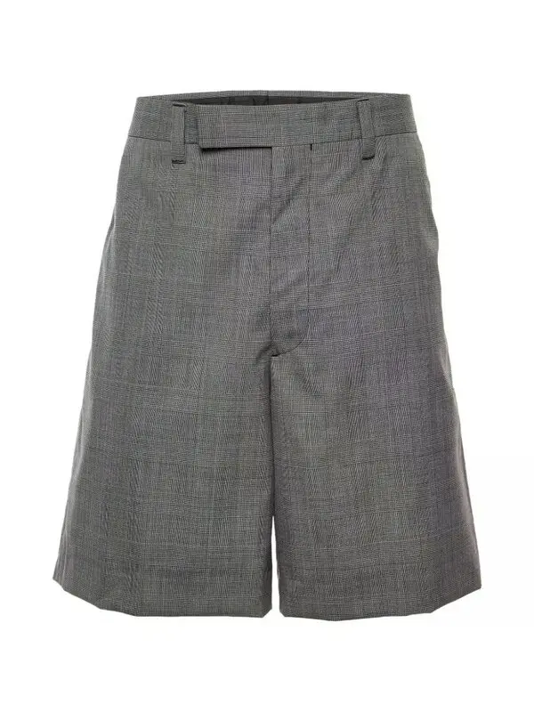 Prada Houndstooth Wool Tailored Shorts - Grey