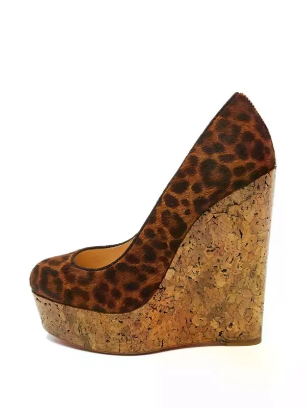 CHRISTIAN LOUBOUTIN Leopard-print Cork Wedge Pumps - Brown