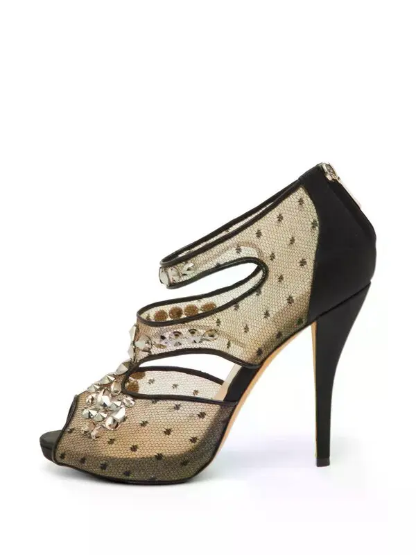 Dior Black Mesh Crystal Embellished Cut-out Stiletto Sandals - Neutrals