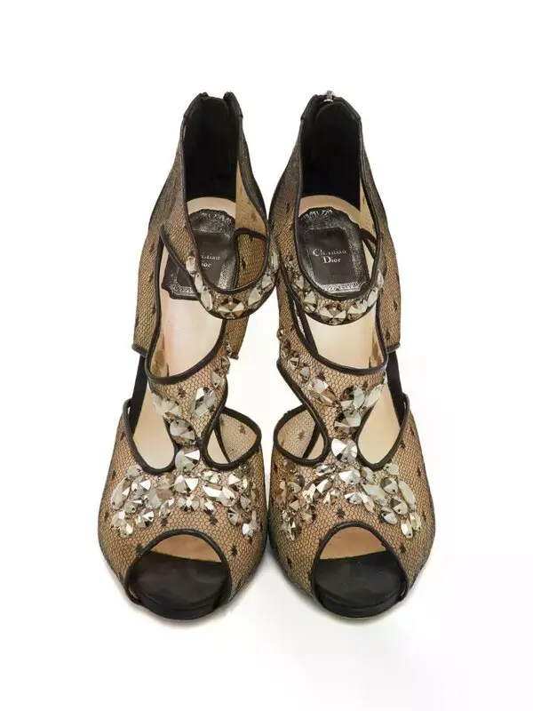 Dior Black Mesh Crystal Embellished Cut-out Stiletto Sandals