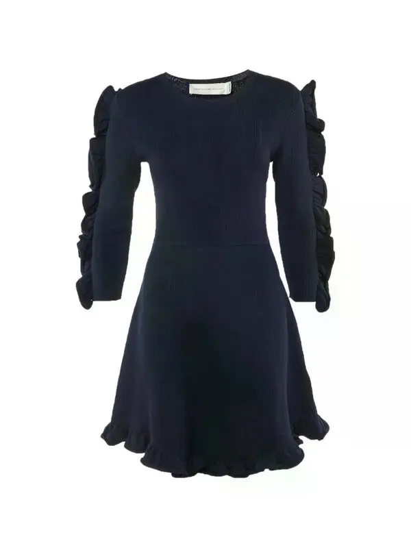 Victoria Beckham Ribbed Knit Frill Detail Mini Dress - Blue