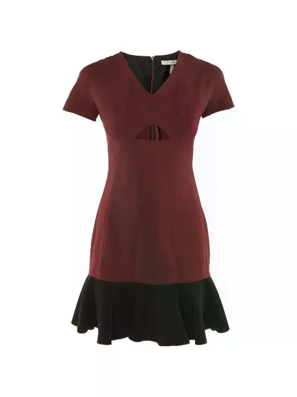 Victoria Beckham Burgundy V-neck Mini Dress With Flounced Hem - Red