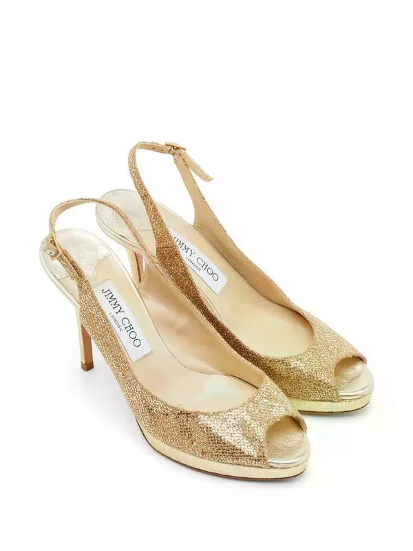 JIMMY CHOO Glitter Peep-toe Slingback Sandals