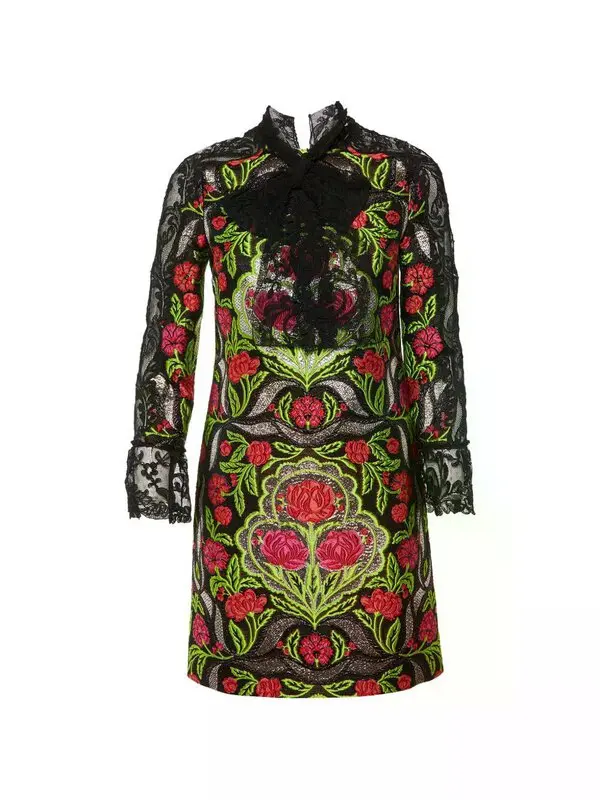 Gucci Floral Brocade Lace Mini Dress - Black