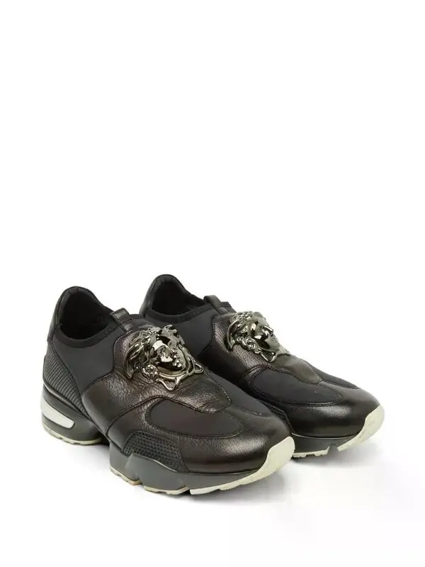 Versace Grained Leather Medusa Head Plaque Slip-on Sneakers