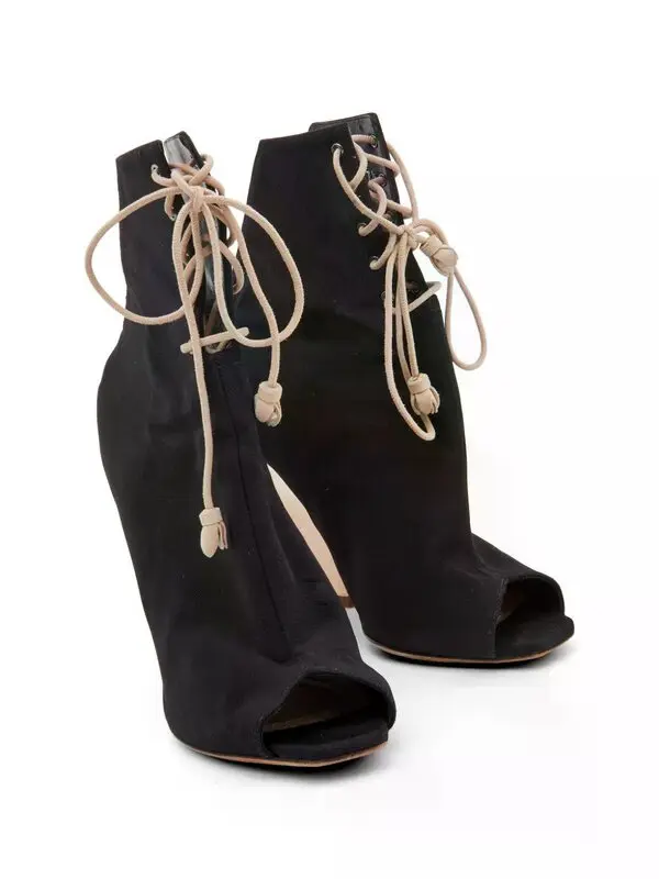 Dior Canvas Lace-up Open-toe Ankle Boots - Black