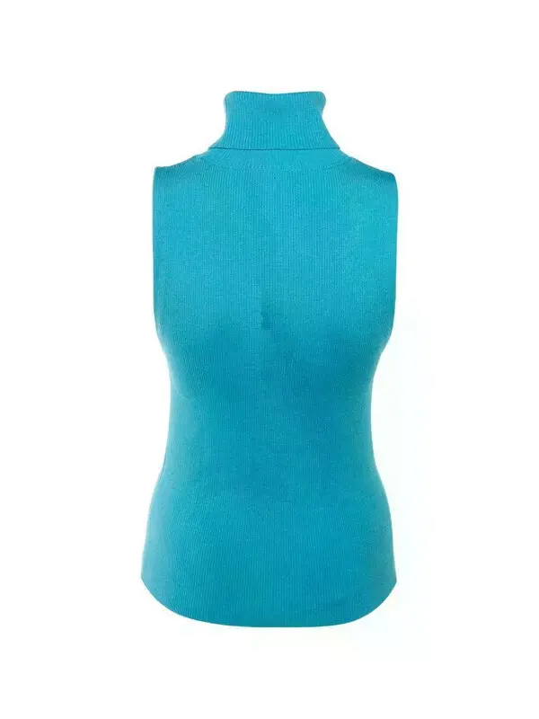 Alice + Olivia Ribbed Knit Sleeveless Turtleneck Top - Blue