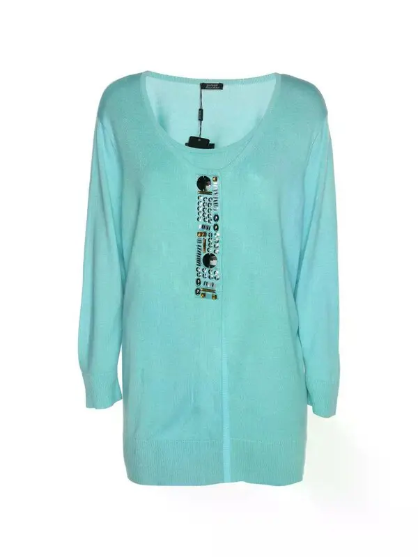 BASLER Embellished V-neck Fine Knit Sweater - Blue
