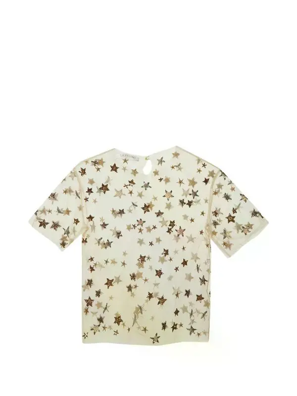 Valentino Garavani Sequin Embellished Tulle T-shirt - Neutrals