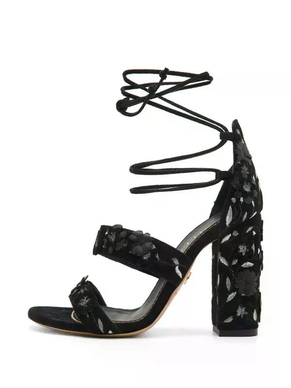 LE SILLA Floral Detail Block Heel Sandals - Black