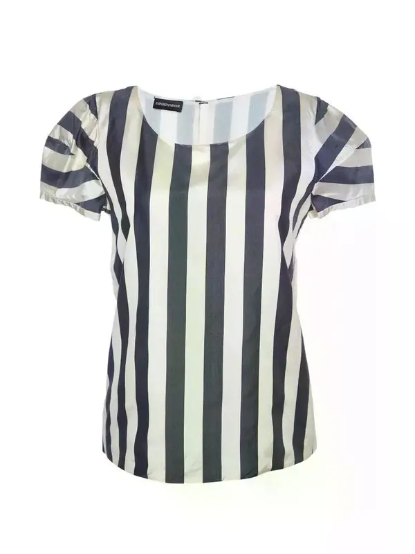 Emporio Armani Striped Silk Short-sleeve T-shirt - Neutrals