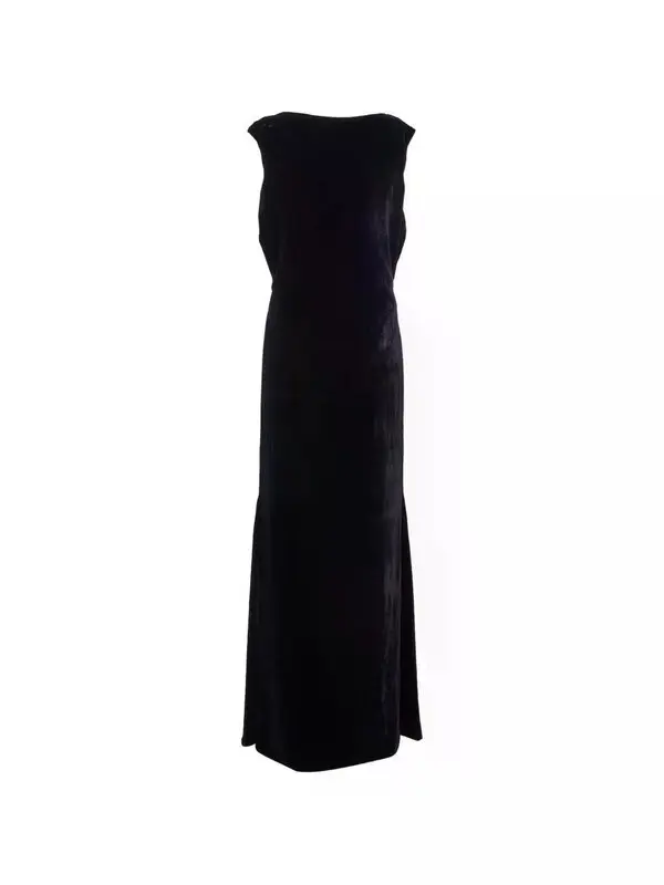 LANVIN Blue Velvet Sleeveless V-neck Maxi Dress - Black