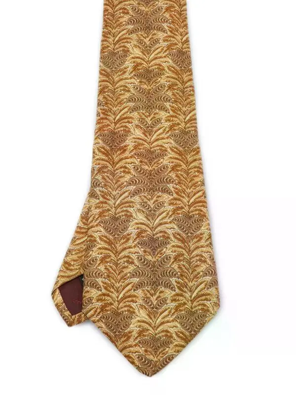 FERRAGAMO Silk Leaf-print Neck Tie - Brown