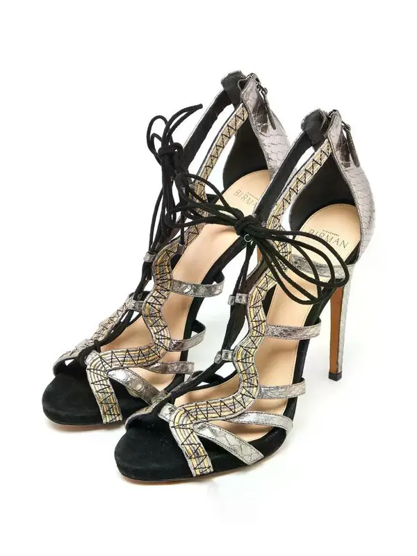 ALEXANDRE BIRMAN Python-embossed Ankle-tie Stiletto Sandals