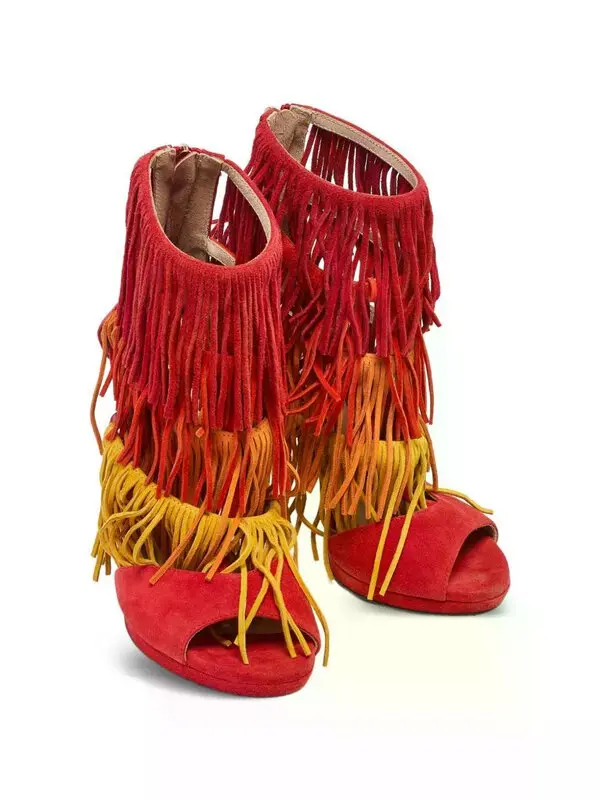 LORIBLU Suede Fringe Cut-out Stiletto Sandals