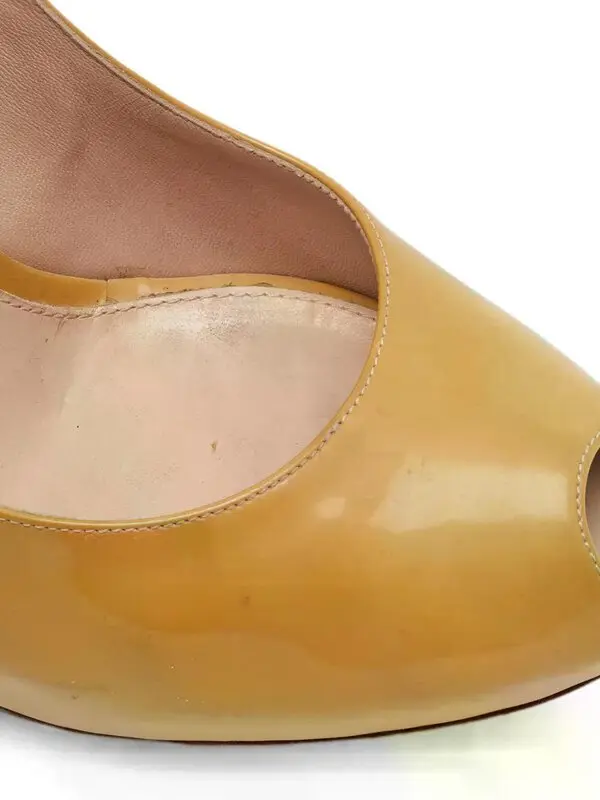 GIANVITO ROSSI Beige Patent Leather Peep-toe Platform Pumps