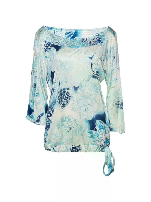 Roberto Cavalli Floral Print Waist-tie Top - Blue