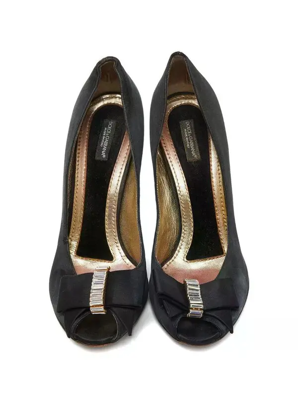 Dolce & Gabbana Crystal Embellished Bow Peep-toe Pumps