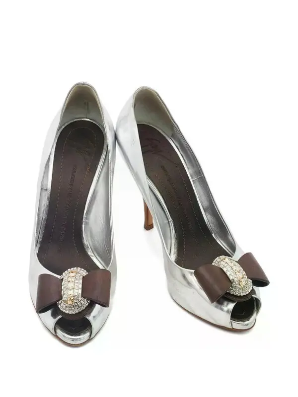 GIUSEPPE ZANOTTI Bow Crystal-embellished Peep-toe Pumps
