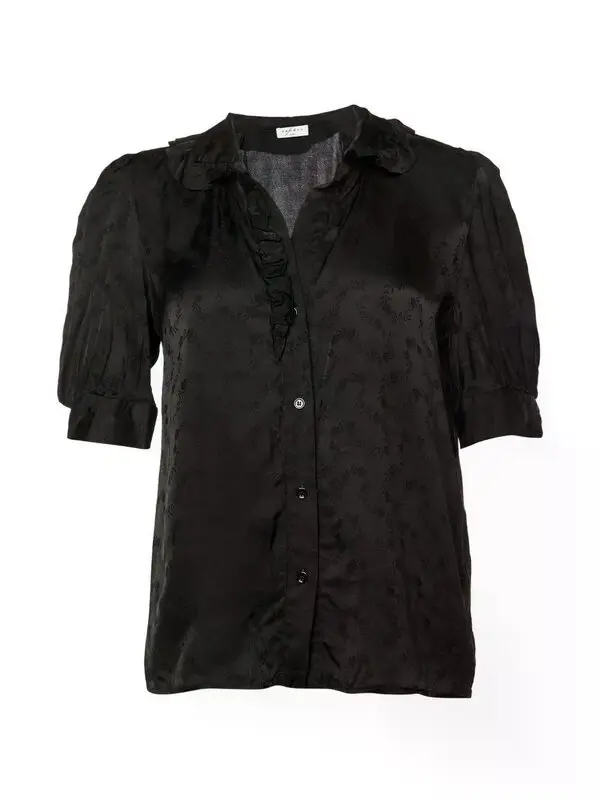 Sandro Ruffled Floral-patterned Satin Shirt - Black