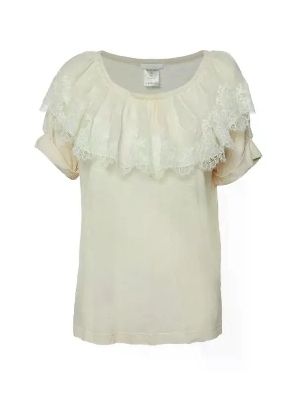 Chloé Cream White Lace-trimmed Knit T-shirt - Neutrals