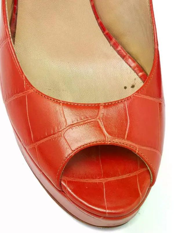 JIMMY CHOO Croc-embossed Peep-toe Platform Pumps