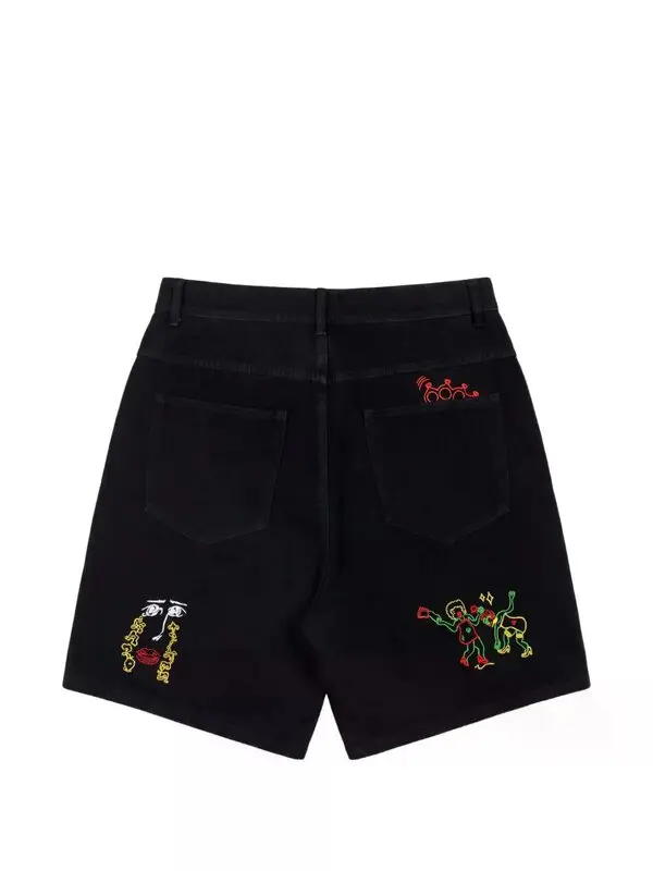 PAS DE MER Graphic Embroidered Denim Shorts