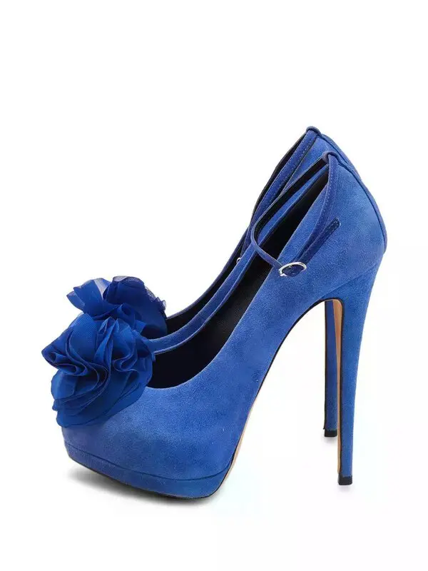 GIUSEPPE ZANOTTI Flower-appliqué Platform Pumps - Blue