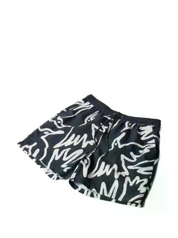 PARRA Graphic Bird Print Swim Shorts - Black