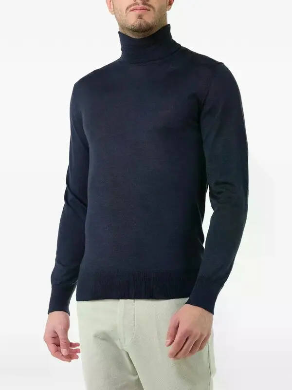 AL DUCA D’AOSTA 1902 Navy Fine Knit Roll Neck Long Sleeve T-shirt