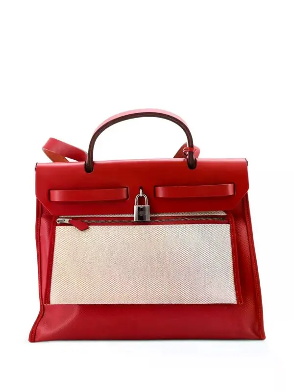 Hermès Herbag Zip Berline 31 Shoulder Bag In Vache Canvas And Leather - Red