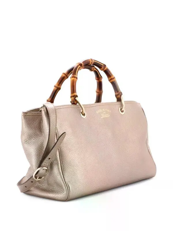 Gucci Bamboo Shopper Leather Medium Tote Bag - Metallic