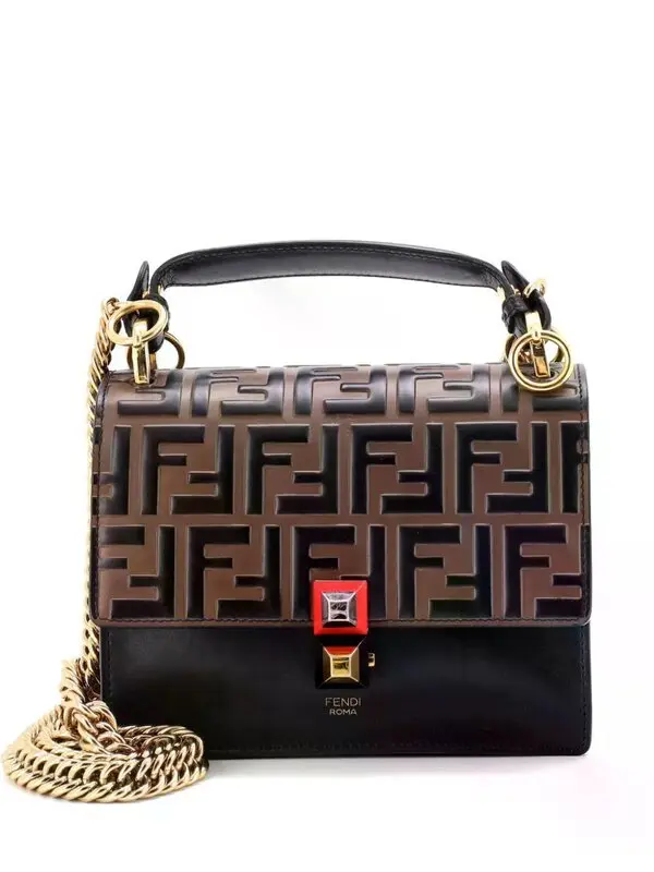 Fendi Kan I Zucca Embossed Leather Small Shoulder Bag - Black