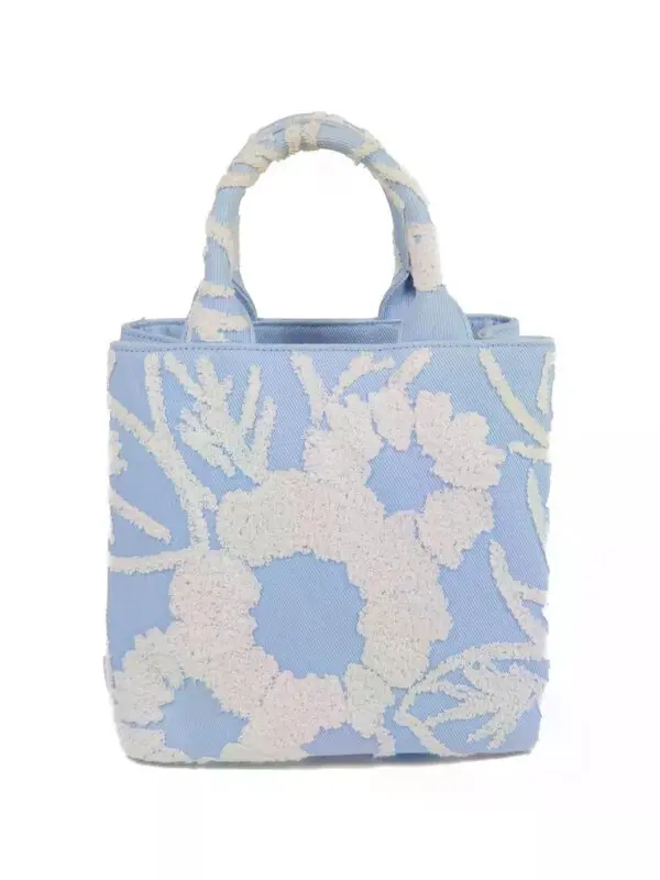 Prada Floral Print Logo Embroidered Tote Bag