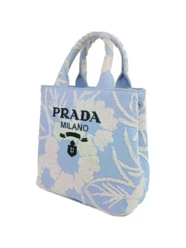 Prada Floral Print Logo Embroidered Tote Bag