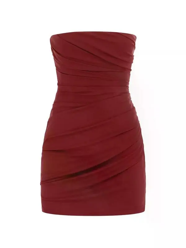 Alex Perry Mini Strapless Ruched Dress - Red