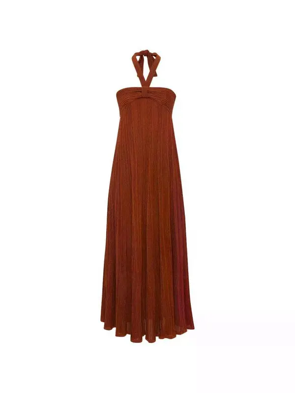Zimmermann Indra Halterneck Dress - Metallic Tan