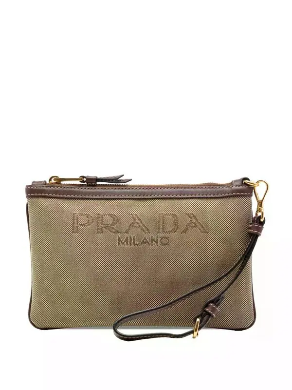 Prada Canapa Wristlet Clutch Bag - Brown