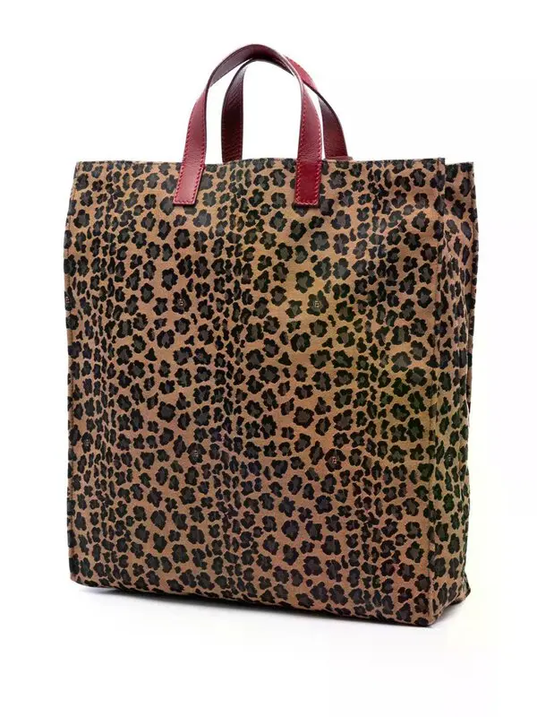 Fendi Leopard Printed Canvas Shopping Tote Bag