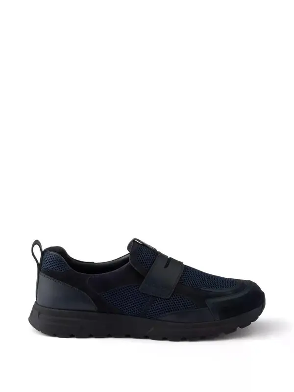 Prada Prax Mesh Fabric And Leather Loafers - Blue