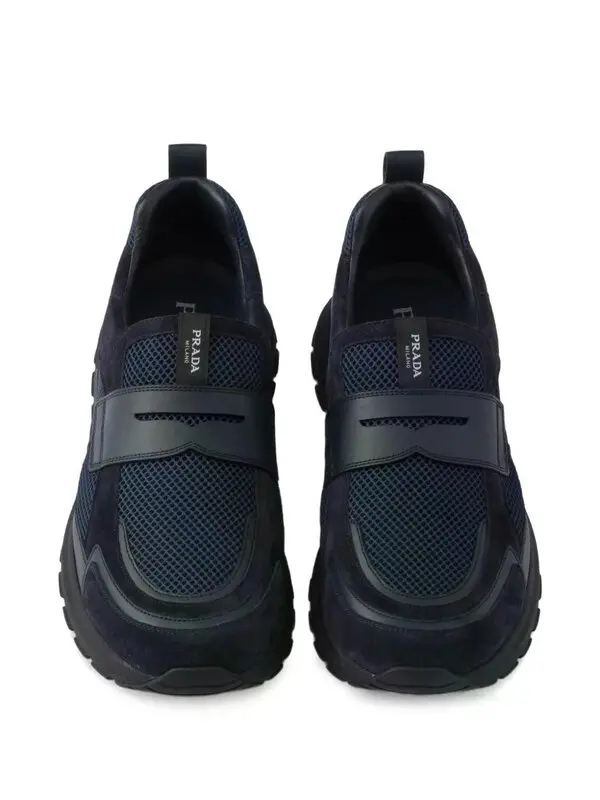 Prada Prax Mesh Fabric And Leather Loafers - Blue