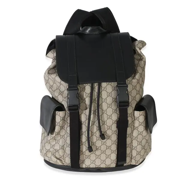 Gucci Gg Supreme Canvas Double Buckle Backpack - Brown