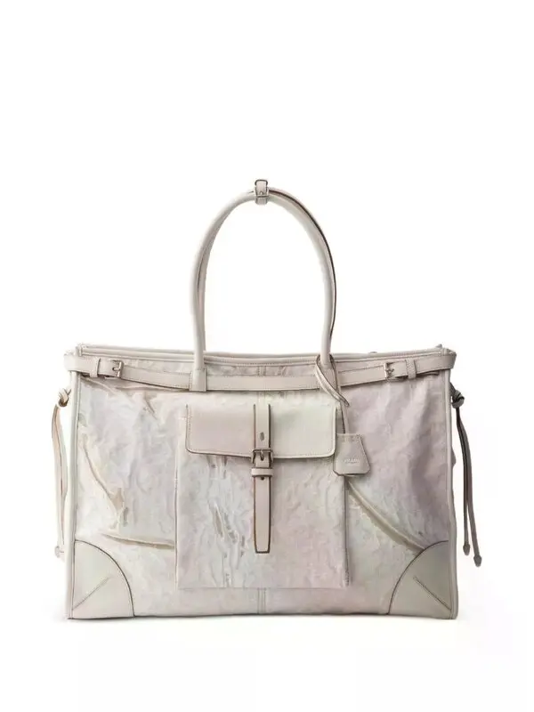 Prada Bonnie Linen And Leather Tote Bag - Neutrals