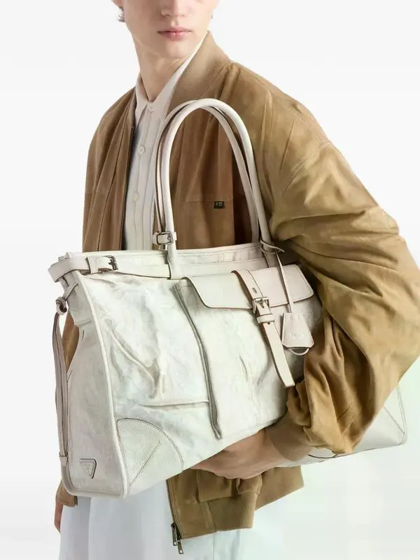 Prada Bonnie Linen And Leather Tote Bag