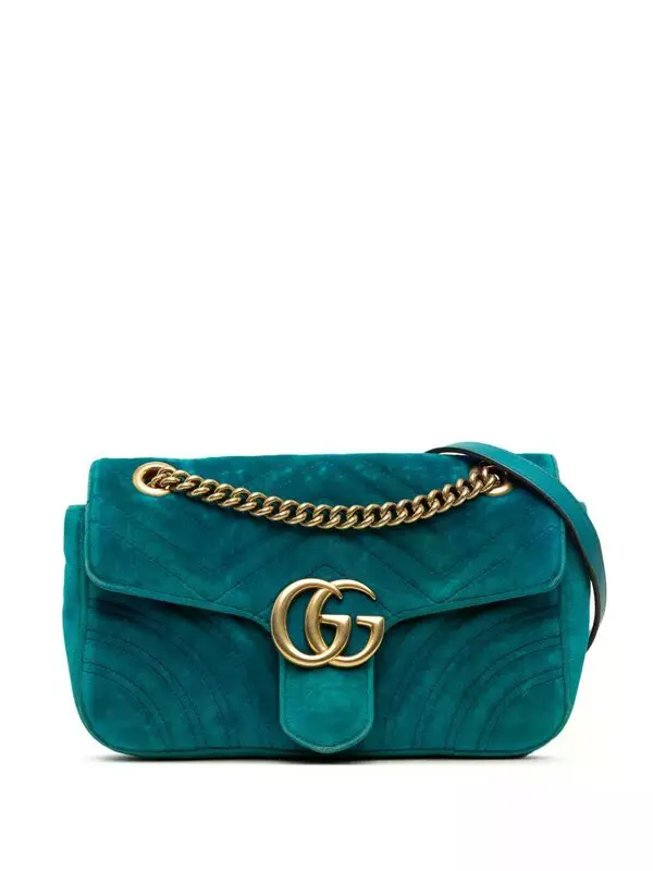 Gucci Gg Marmont Matelassé Velvet Shoulder Bag - Blue