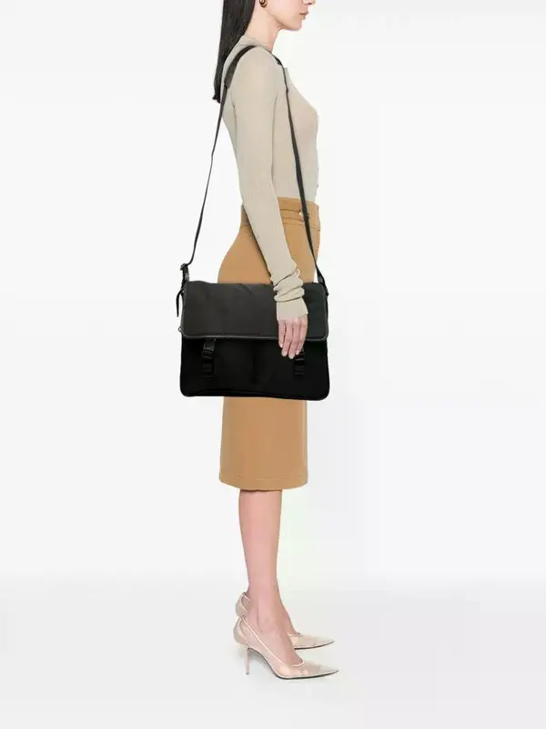 Prada Tessuto Double Buckle Messenger Bag - Black