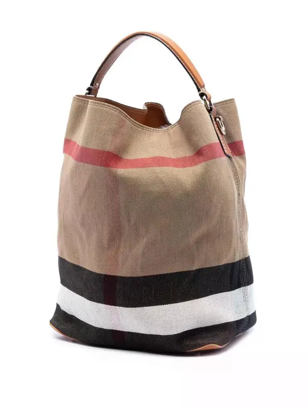Burberry Medium Mega Check Canvas Ashby Bucket Bag Satchel