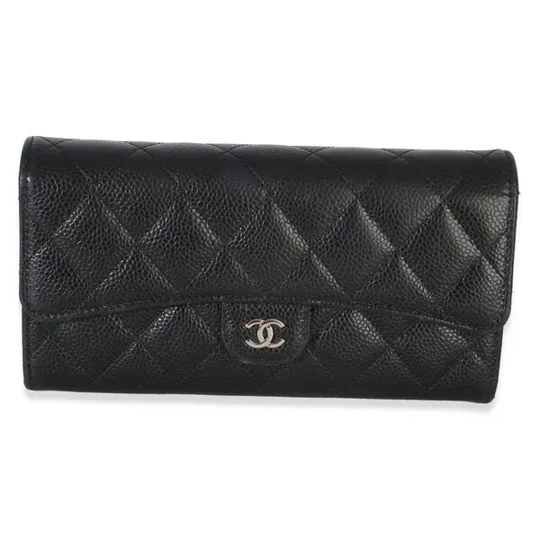 Chanel Quilted Caviar Large Gusset Flap Wallet - Black